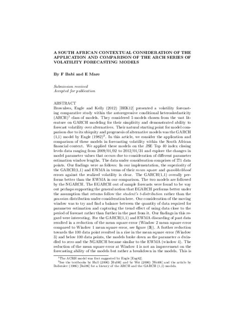 Pdf Volatility Modelling