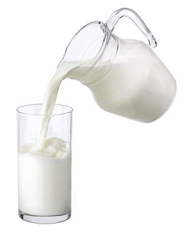 Gießen Von Milch Aus Krug In Glas Isoliert Auf Weißem Hintergrund