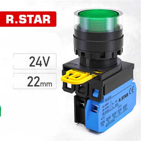 push button switch สวิตช์แบบกดติดปล่อยดับ แกน 22มม มีไฟ สีเขียว 24vdc