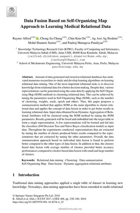 Pdf Data Fusion Based On Self Organizing Map Approach To Learning Medical Relational Data