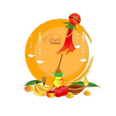 구디 파드와 구디 파드와gudi Padwa로 기념되는 힌두 달력의 차이트라 월chaitra Month의 새해 첫날 프리미엄 벡터