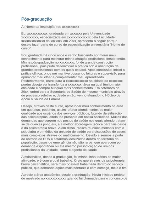 Carta De Motivação Modelo Pdf Pós Graduação Intenção
