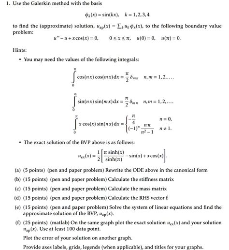 use the galerkin method with the basis pkx sinkx k1234 to find the