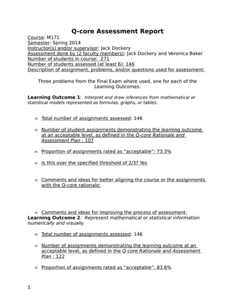 Q Core Assessment Report