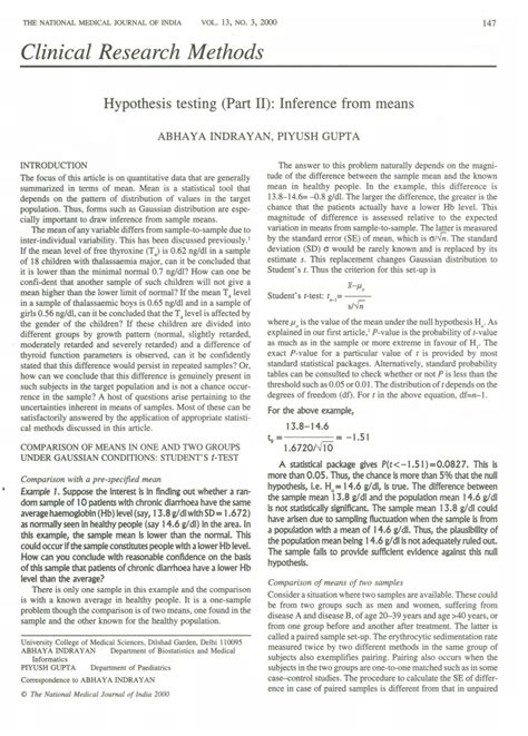 pdf hypothesis testing part ii inference from means