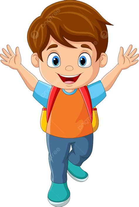 Cartoon Happy School Boy Waving Hand Hand Clipart Happy Clipart