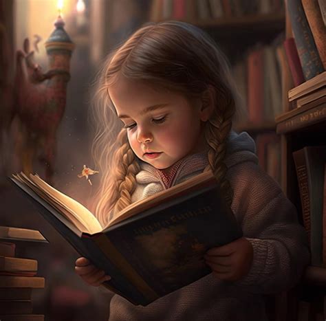 Una Niña Leyendo Un Libro Con Una Mariposa En La Portada Foto Premium
