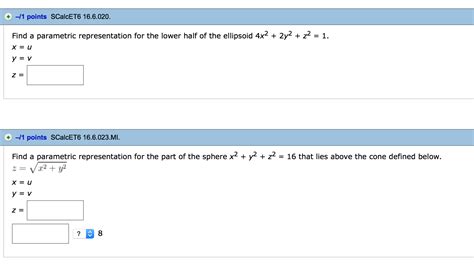 Solved Find A Parametric Representation For The Lower Half