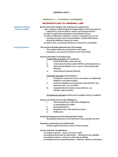 Module 1 Outline Pdf Criminal Law Crimes