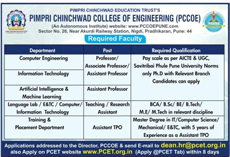 Pccoe Pimpri Chinchwad College Of Engineering Pune Wanted Professor
