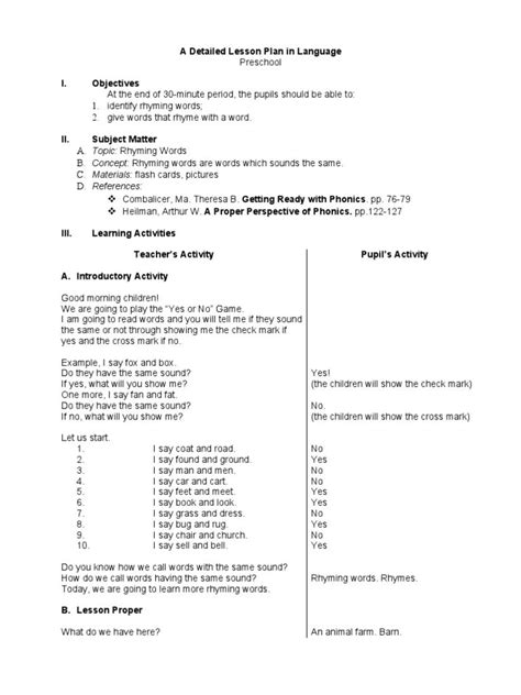 A Detailed Lesson Plan In Language Plan Detailed Lesson Language