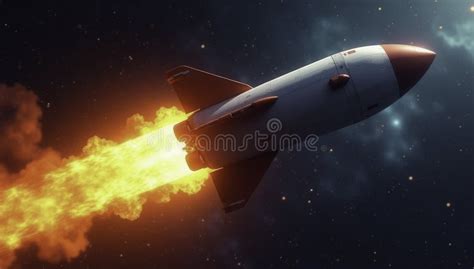 Spaceship With Blazing Orange Tail Leaving A Trail Behind Rocket Ship