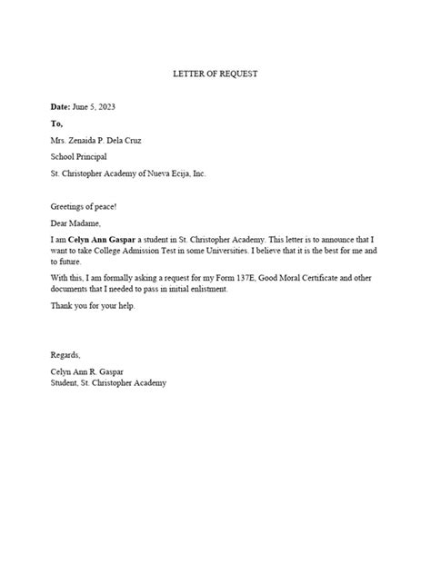 Letter Of Request Pdf