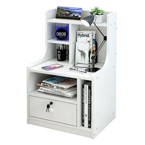 간단하고 모던한 침대 옆 테이블 간단한 선반 침실 침대 머리맡 모조 단단한 나무 스토리지 캐비닛 흰색 스탠드 침실 가구