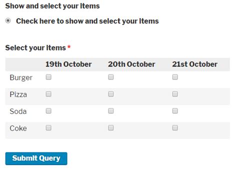 Checkbox Grid WeForms Pro