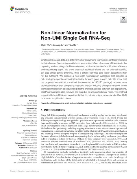 PDF Non Linear Normalization For Non UMI Single Cell RNA Seq