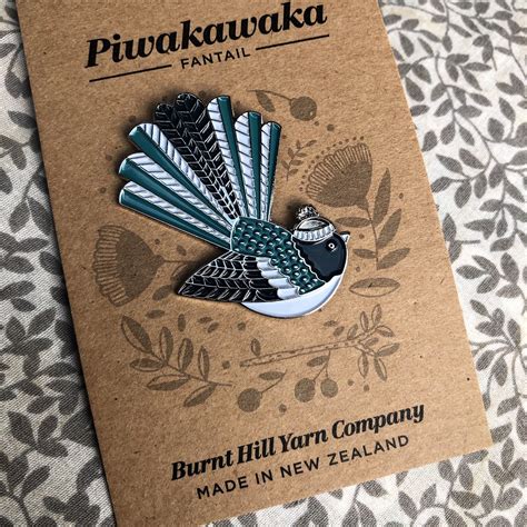 Burnt Hill Yarn Company Piwakawaka Fantail Enamel Pin Get Flocked