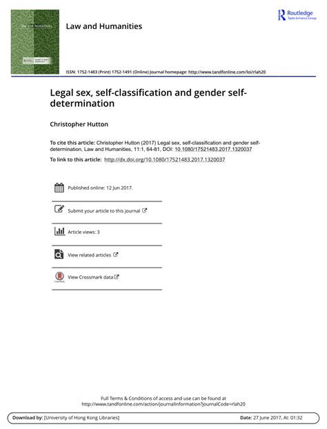 Pdf Legal Sex Self Classification And Gender Self Determination