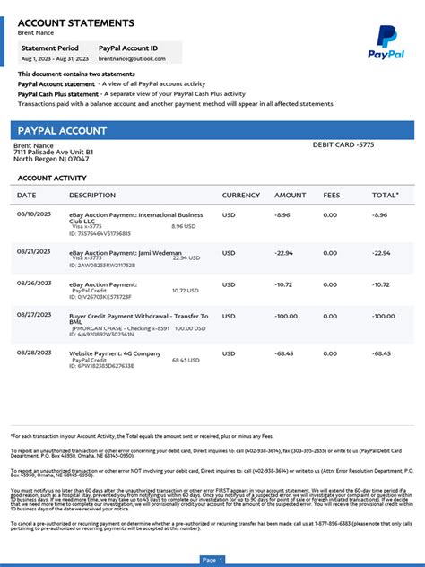 Paypal Statement Aug 2023 Pdf Pdf