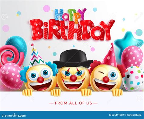 Birthday Clowns Vector Background Design Happy Birthday Greeting Text