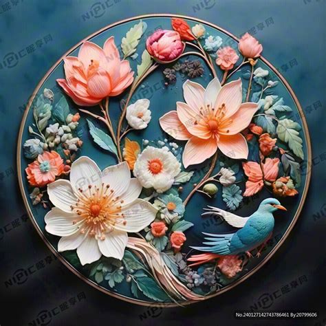Ai创作图花鸟刺绣团花 昵图网