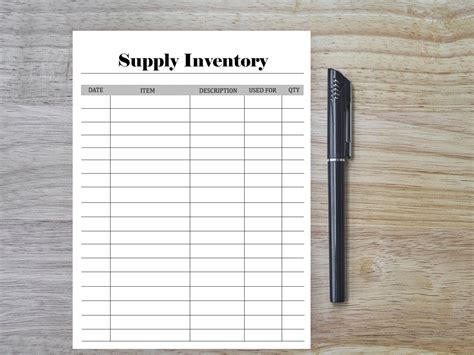 Supply Inventory Log Inventory Checklist Inventory Tracker Inventory