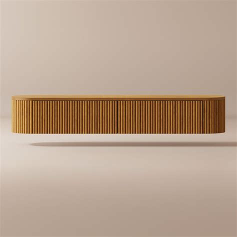 Hernest Natural Floating Console Table With Drawers In Grille Design