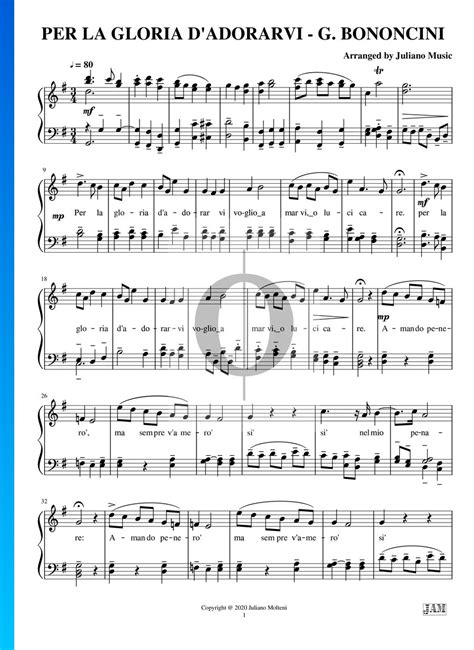 Per La Gloria Dadorarvi Giovanni Bononcini Piano Sheet Music Oktav