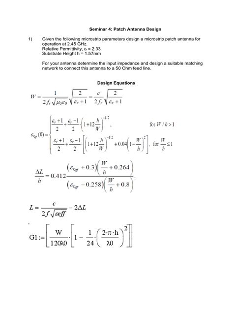 Seminar 4 Step By Step Guide To Patch Antenna Design Pdf Pdf