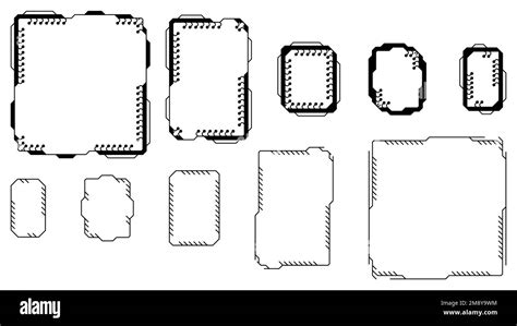 Set Of Tech Frames Isolated On White Background Hud Frame With Pcb Elements Vector Design