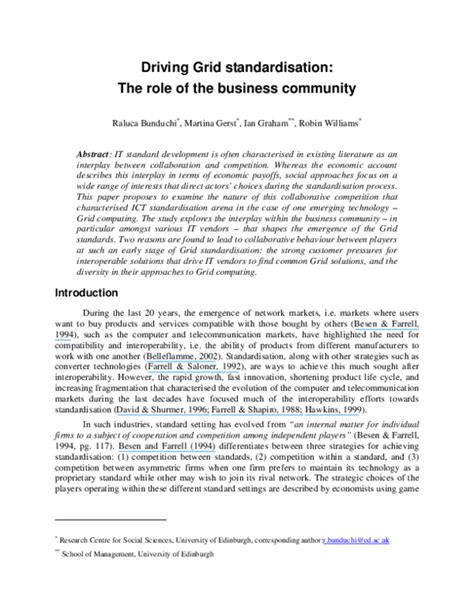 Pdf Driving Grid Standardisation The Role Of The Business Community