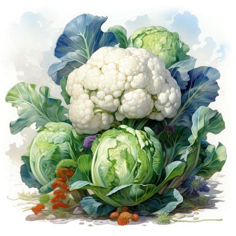 Premium Photo Watercolor Cauliflower Clipart Illustration Generative Ai