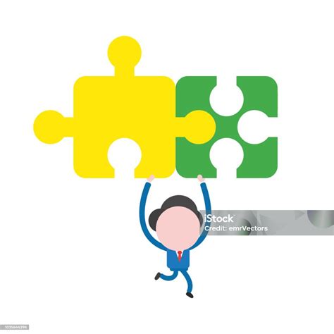 벡터 일러스트 레이 션 사업가 문자 실행 하 고 두 개의 연결 된 직소 퍼즐 조각 들고 개념에 대한 스톡 벡터 아트 및 기타 이미지 개념 개념 기호 개체 그룹
