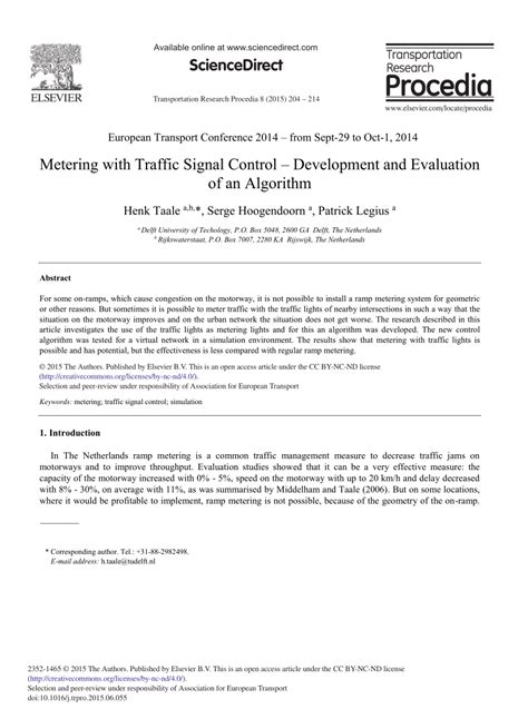 Pdf Metering With Traffic Signal Control Development And Evaluation