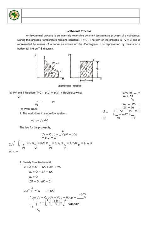 Isothermal Process During This Process Temperature Remains Constant T C The Law For The