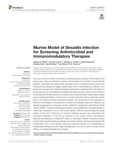 Pdf Murine Model Of Sinusitis Infection For Screening Antimicrobial And Immunomodulatory Therapies