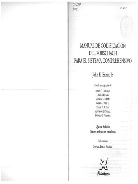 Manual De Codificacion Del Rorschach Exner J Pdf