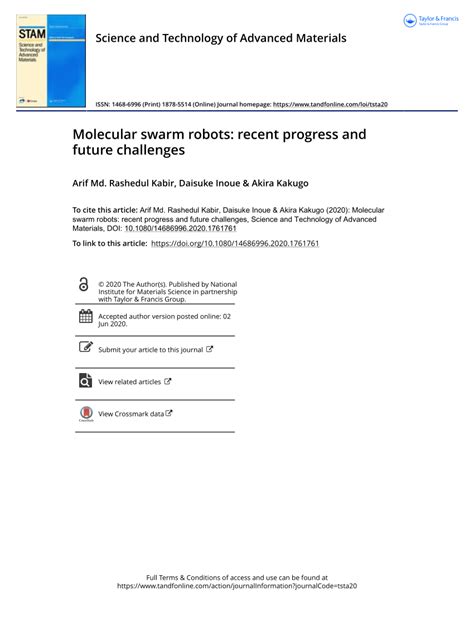 Pdf Molecular Swarm Robots Recent Progress And Future Challenges