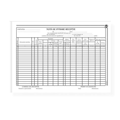 Nota De Intrare Receptie Nir Format A4 Cu Tva Atg Packing