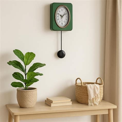 Green Oak Pendulum Wall Clock Vintage Farmhouse Kitchen Decor Etsy