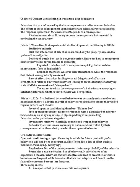 Chapter 6 Operant Conditioning Textbook Notes Pdf Reinforcement