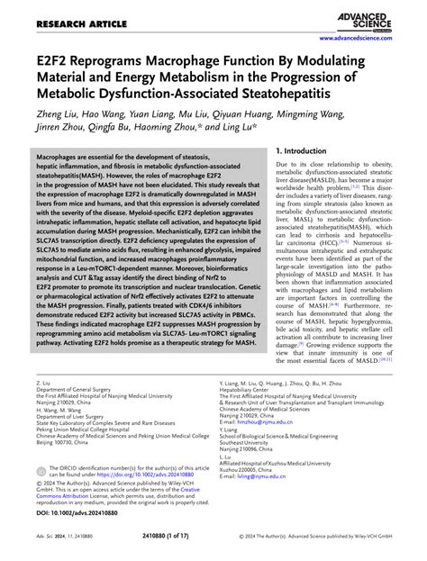 Pdf E2f2 Reprograms Macrophage Function By Modulating Material And Energy Metabolism In The