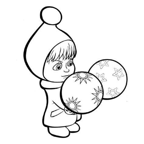 Раскраска Маша и ёлочные шары распечатать или скачать