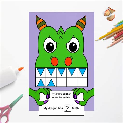 Number Representation Craft Tens Frame Dragon By Elements Of A Teacher