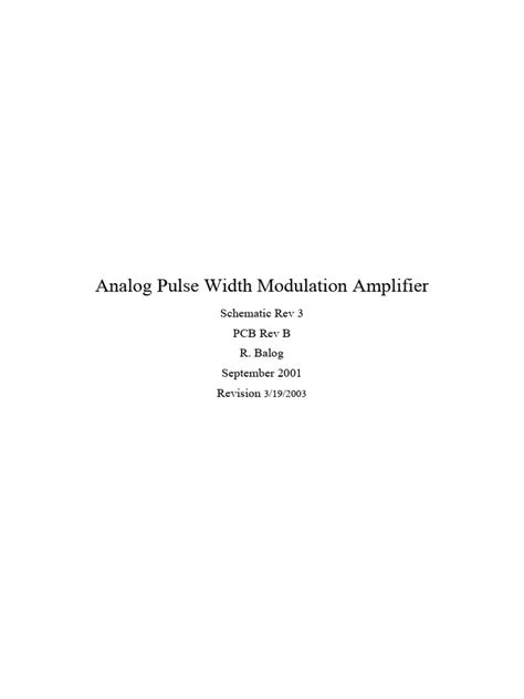 Analog Pulse Width Modulation Amplifier Download Free Pdf Amplifier
