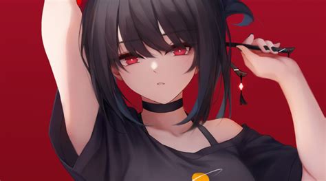 Safebooru 1girl Absurdres Alternate Hairstyle Arm Up Bangs Black