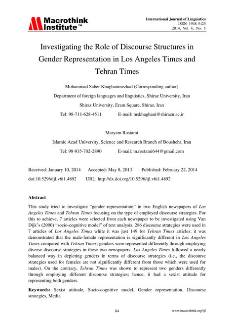 Pdf Investigating The Role Of Discourse Structures In Gender