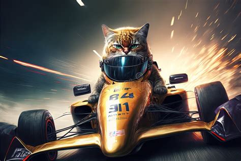 Cat F1 Racing Car Pilot Illustration Generative Ai Stock Illustration