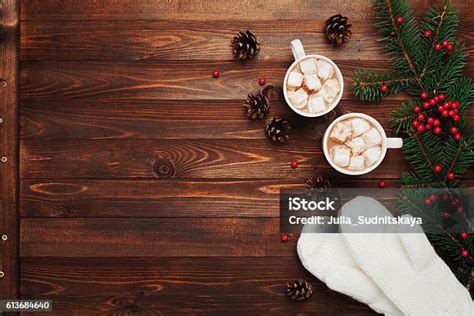 마시멜로 크리스마스 장식 및 전나무 나무가있는 코코아 또는 초콜릿 커피 마실 것에 대한 스톡 사진 및 기타 이미지 커피 마실 것 겨울 벙어리 장갑 Istock