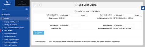 Disk Quotas Webmin